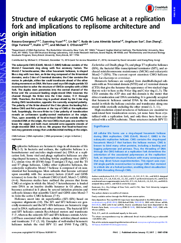 (PDF) Structure of eukaryotic CMG helicase at a replication fork and ...