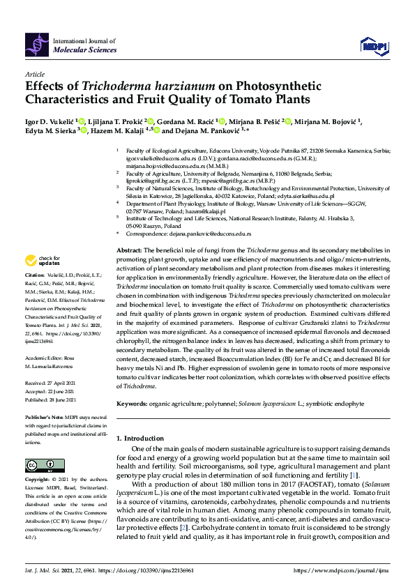 (PDF) Effects of Trichoderma harzianum on Photosynthetic Characteristics and Fruit Quality of ...