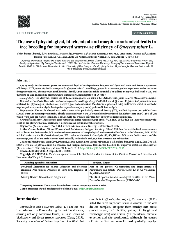 (PDF) The use of physiological, biochemical and morpho-anatomical ...