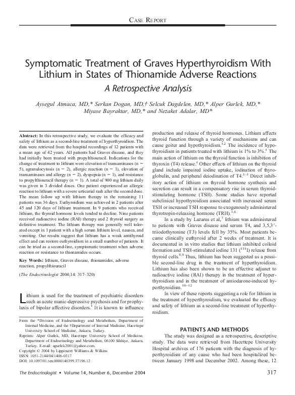 (PDF) Symptomatic Treatment of Graves Hyperthyroidism With Lithium in ...