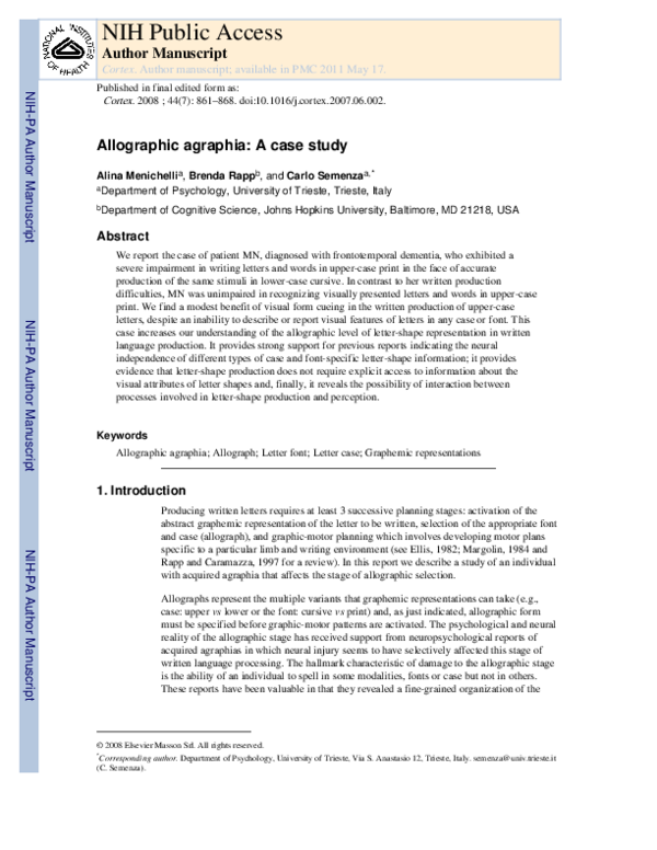 (PDF) Allographic agraphia: A case study