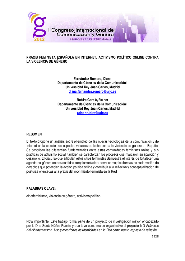 (PDF) Praxis feminista española en internet : activismo político online ...