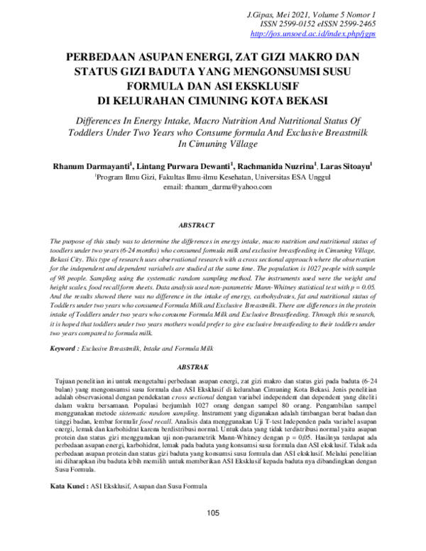 (PDF) Asi Eksklusif, Susu Formula PERBEDAAN ASUPAN ENERGI, ZAT GIZI ...