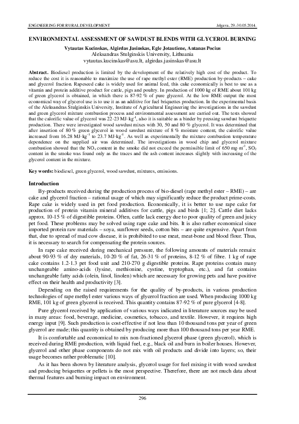 (PDF) Environmental Assessment of Sawdust Blends with Glycerol Burning