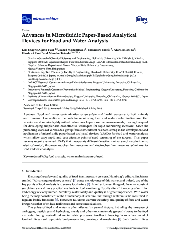(PDF) Advances in Microfluidic Paper-Based Analytical Devices for Food ...