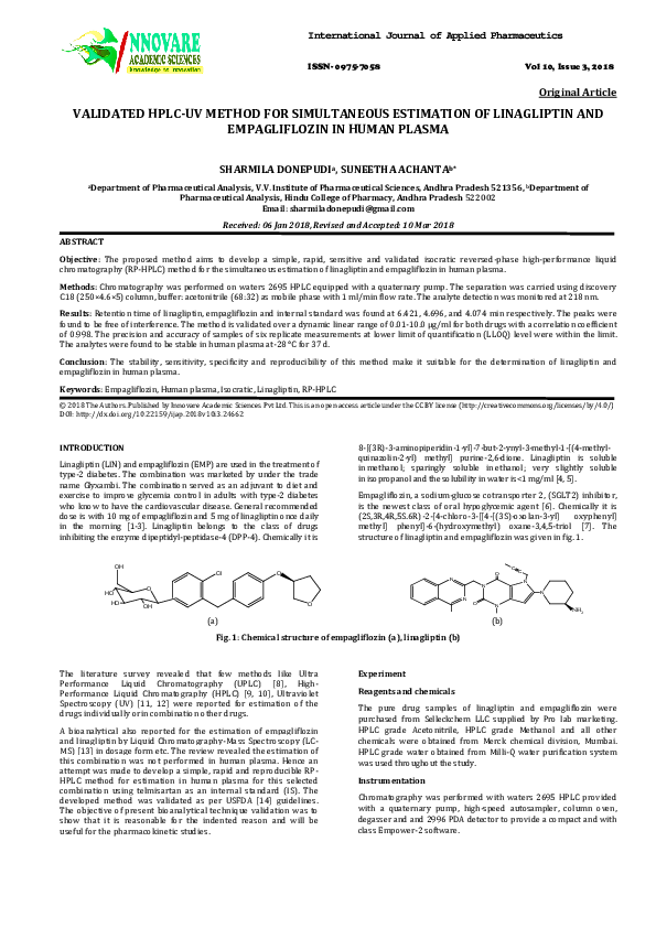 Pdf Validated Hplc Uv Method For Simultaneous Estimation Of Linagliptin And Empagliflozin In