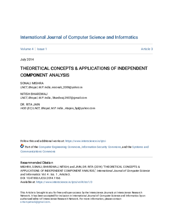 (PDF) Theoretical Concepts Applications of Independent Component Analysis | Nitish Bhardwaj ...