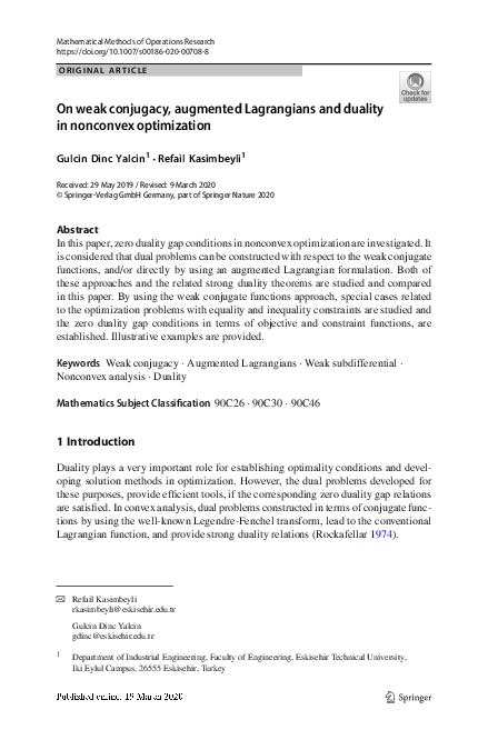 (PDF) On weak conjugacy, augmented Lagrangians and duality in nonconvex ...