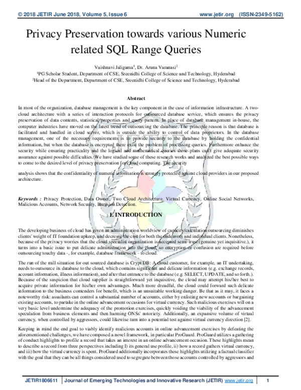 (PDF) Privacy Preservation towards various Numeric related SQL Range ...
