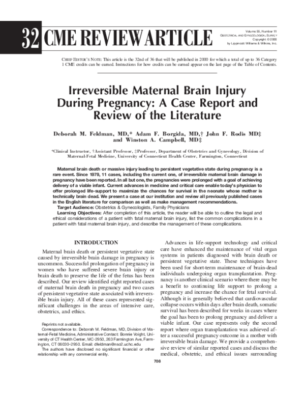 (PDF) Irreversible Maternal Brain Injury During Pregnancy: A Case ...