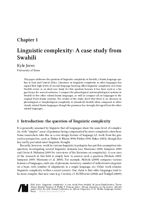 (PDF) Linguistic Complexity: A Case Study From Swahili