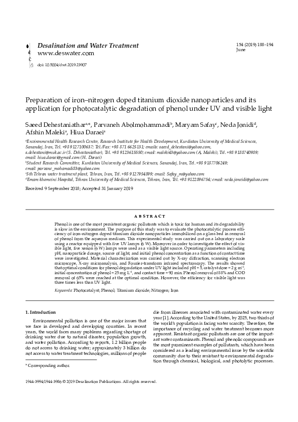 (PDF) Preparation of iron-nitrogen doped titanium dioxide nanoparticles and its application for ...