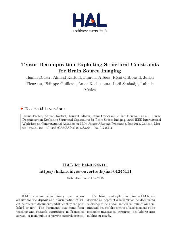 (PDF) Tensor decomposition exploiting structural constraints for brain source imaging