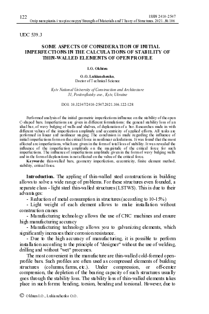 (PDF) Some aspects of consideration of initial imperfections in the ...