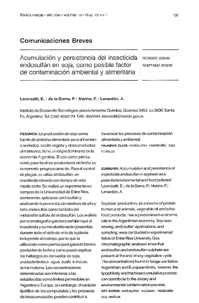 (PDF) Acumulación y Persistencia del Insecticida Endosulfán en Soja ...