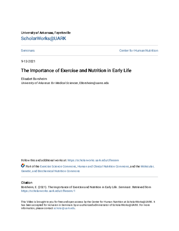(PDF) The Importance of Exercise and Nutrition in Early Life