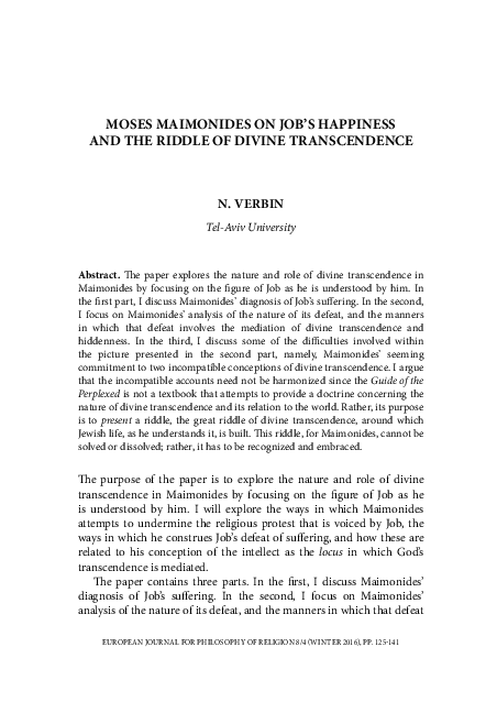 (PDF) Moses Maimonides on Job's Happiness and the Riddle of the Divine ...