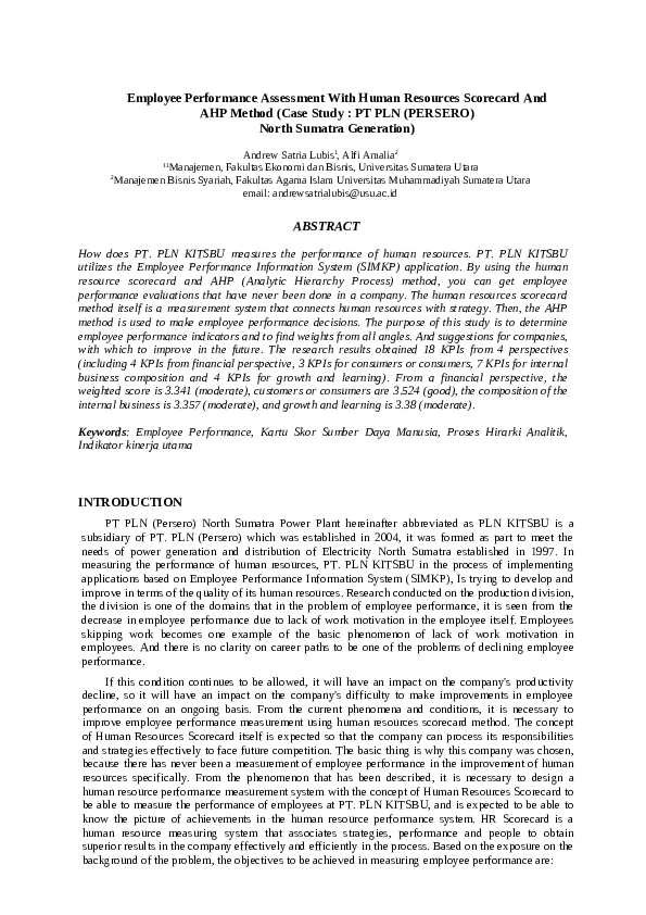(PDF) Employee Performance Assessment With Human Resources Scorecard And AHP Method (Case Study ...
