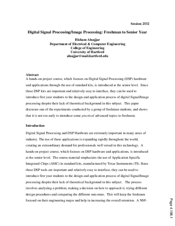 (PDF) Digital Signal Processing/Image Processing: Freshman To Senior Year