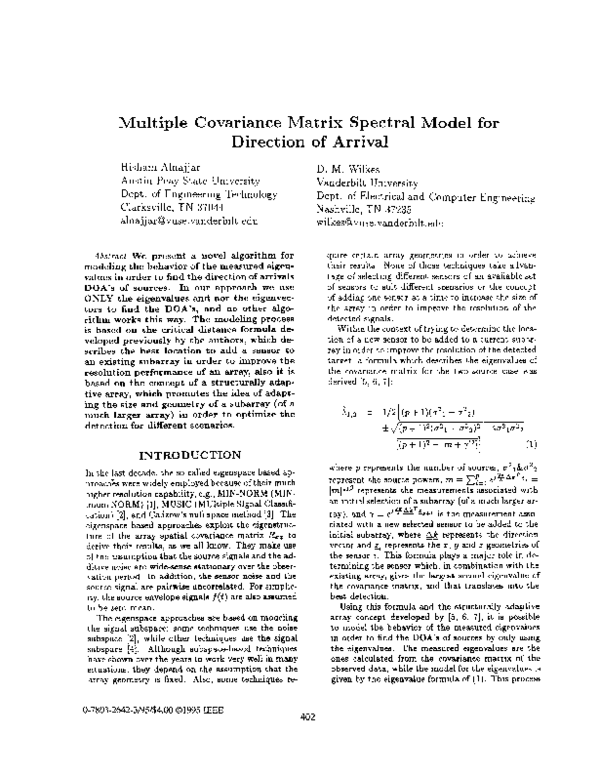 Pdf Multiple Covariance Matrix Spectral Model For Direction Of Arrival