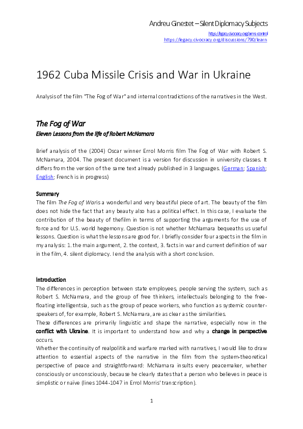 (PDF) 230629 - 1962 Cuba Missile Crisis and War in Ukraine - McNamara ...