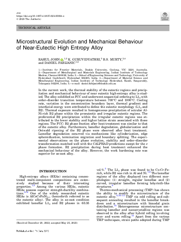 (PDF) Microstructural Evolution and Mechanical Behaviour of Near ...