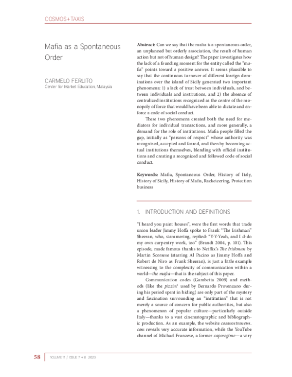 (PDF) Mafia as a Spontaneous Order