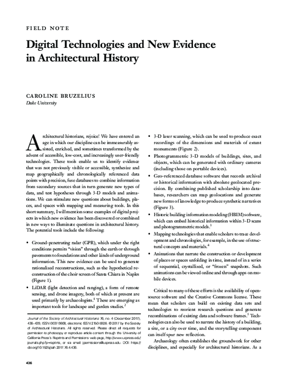 (PDF) Digital Technologies and New Evidence in Architectural History