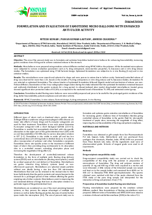 (PDF) FORMULATION AND EVALUATION OF FAMOTIDINE MICRO BALLOONS WITH ...