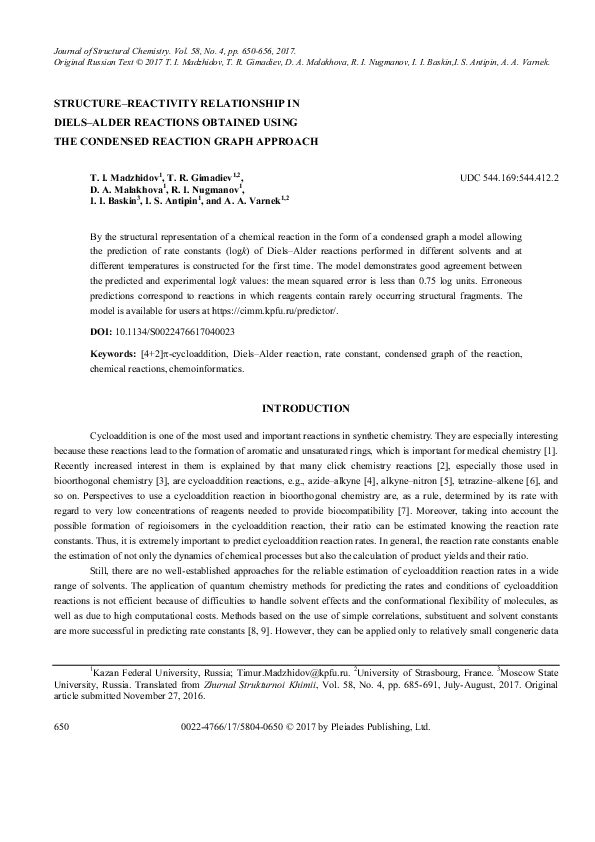 (PDF) Structure–reactivity relationship in Diels–Alder reactions ...