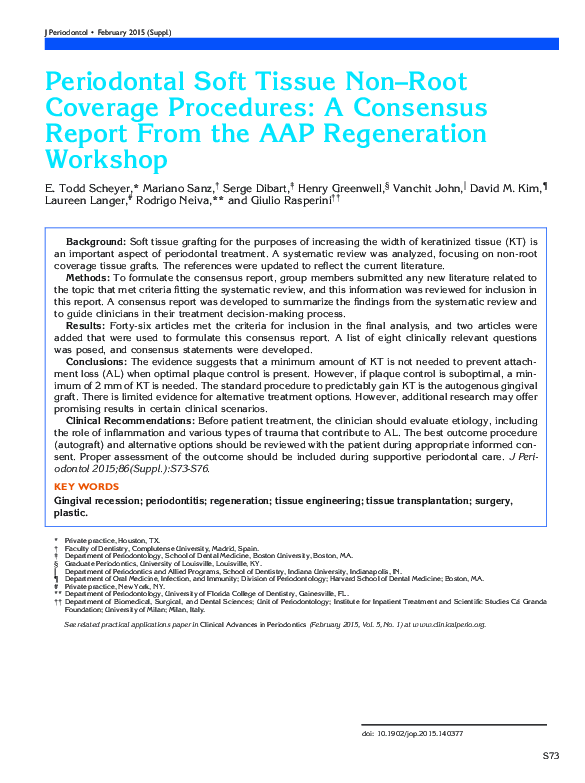 (PDF) Periodontal Soft Tissue Non–Root Coverage Procedures: A Consensus Report From the AAP ...