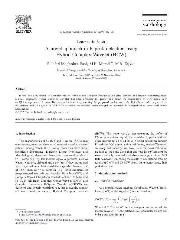 (PDF) A novel approach in R peak detection using Hybrid Complex Wavelet (HCW)