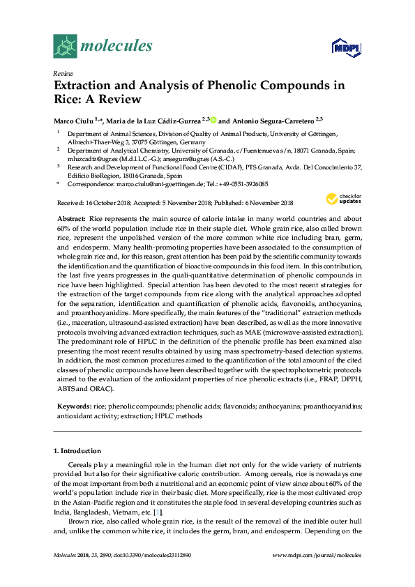 (PDF) Extraction and Analysis of Phenolic Compounds in Rice: A Review
