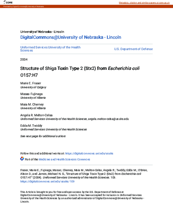 (PDF) Structure of Shiga Toxin Type 2 (Stx2) from \u3ci\u3eEscherichia ...