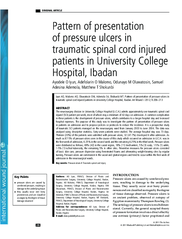 (PDF) Pattern of presentation of pressure ulcers in traumatic spinal ...