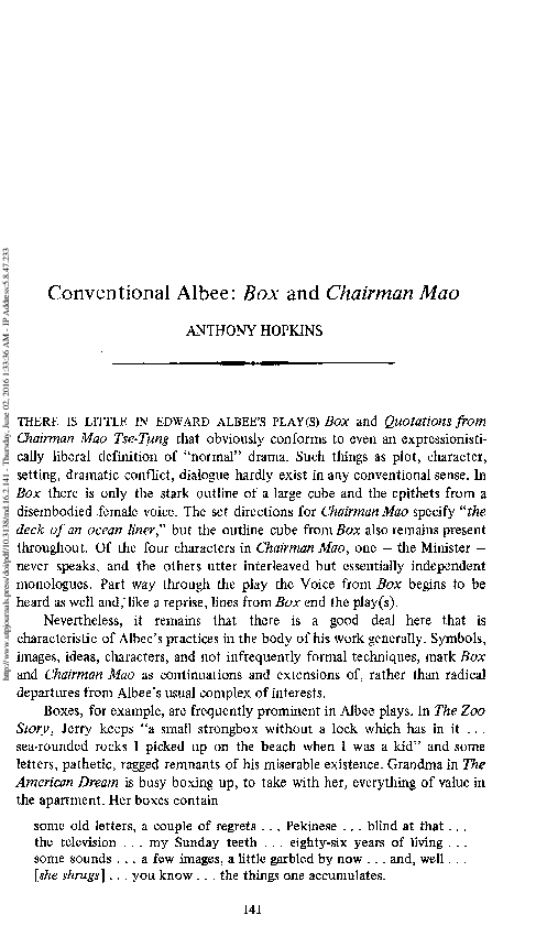 (PDF) Conventional Albee: Box and Chairman Mao