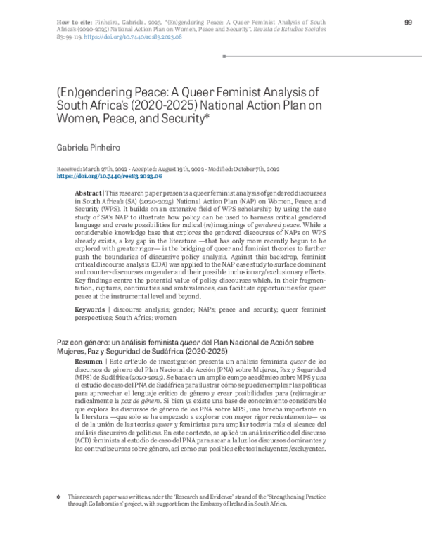 (PDF) (En)gendering Peace: A Queer Feminist Analysis of South Africa’s (2020-2025) National ...