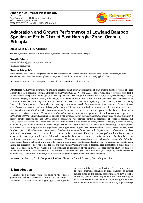 (PDF) Adaptation and Growth Performance of Lowland Bamboo Species at ...