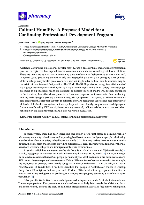 (PDF) Cultural Humility: A Proposed Model for a Continuing Professional ...