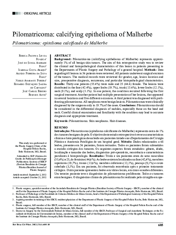 (PDF) Pilomatricoma: epitelioma calcificado de Malherbe