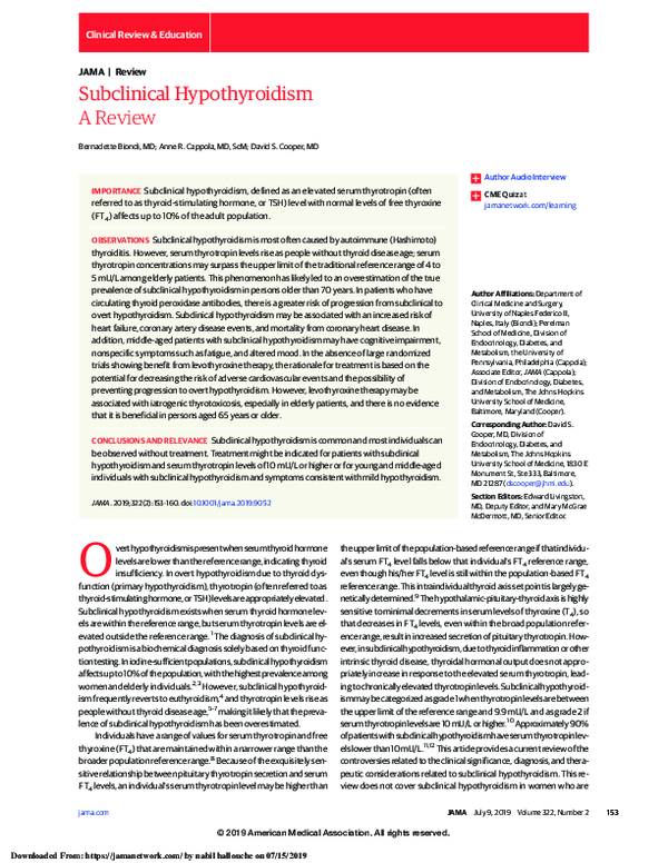 (PDF) Subclinical Hypothyroidism