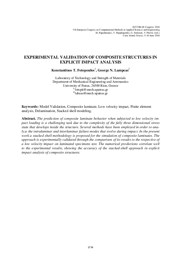 (PDF) Experimental Validation of Composite Structures in Explicit Impact Analysis