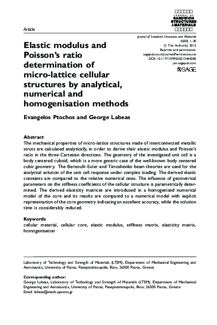 (PDF) Elastic modulus and Poisson’s ratio determination of micro-lattice cellular structures by ...