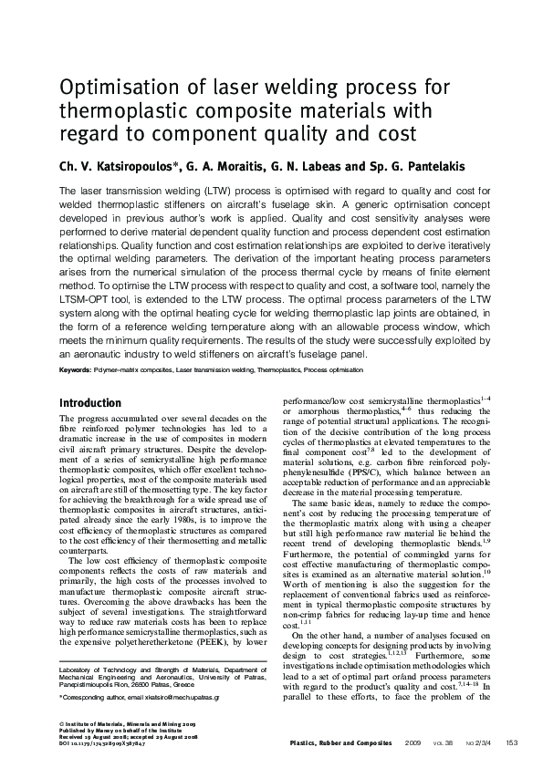 Pdf Optimisation Of Laser Welding Process For Thermoplastic Composite