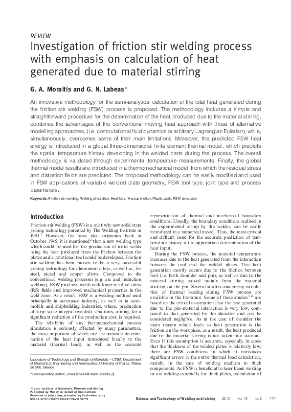 (PDF) Investigation of friction stir welding process with emphasis on ...