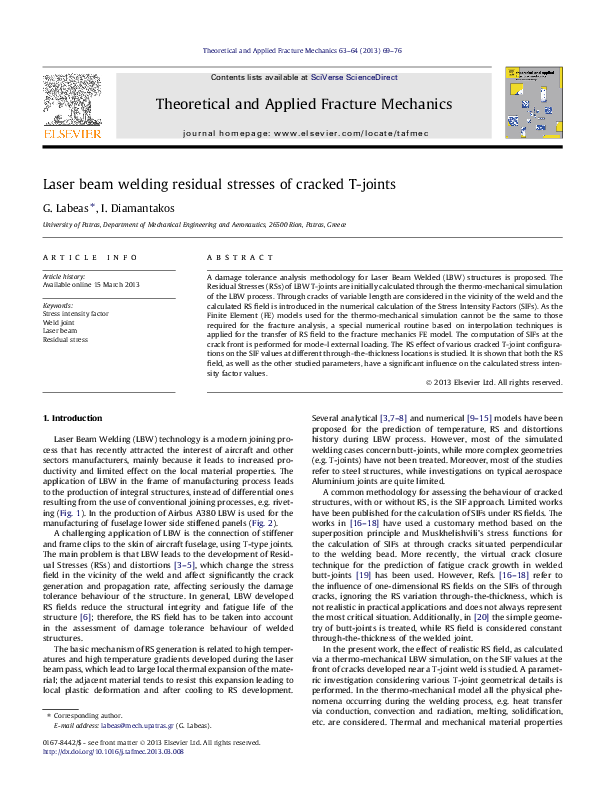 (PDF) Laser beam welding residual stresses of cracked T-joints