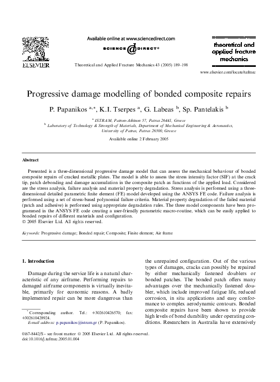 (PDF) Progressive damage modelling of bonded composite repairs