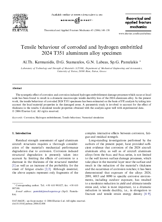 (PDF) Tensile behaviour of corroded and hydrogen embrittled 2024 T351 ...