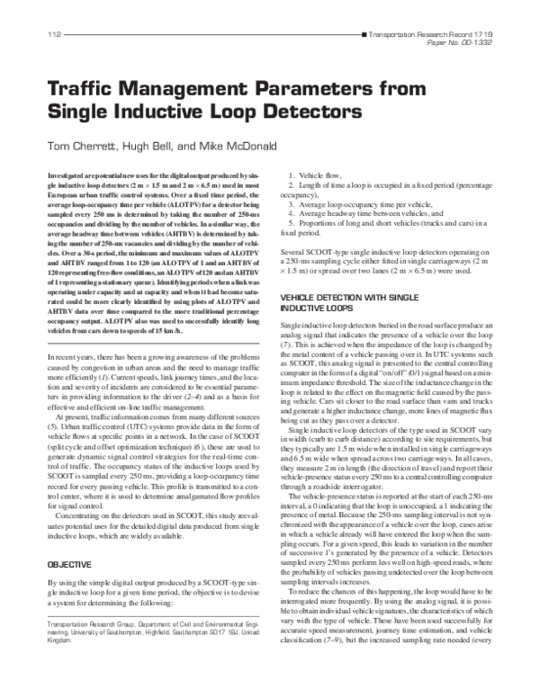 Pdf Traffic Management Parameters From Single Inductive Loop Detectors