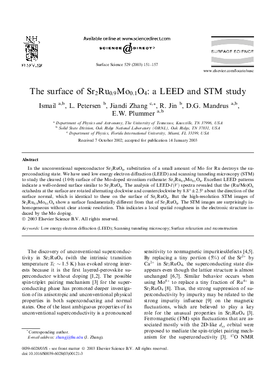 (PDF) The surface of Sr2Ru0.9Mo0.1O4: a LEED and STM study | l ismail ...